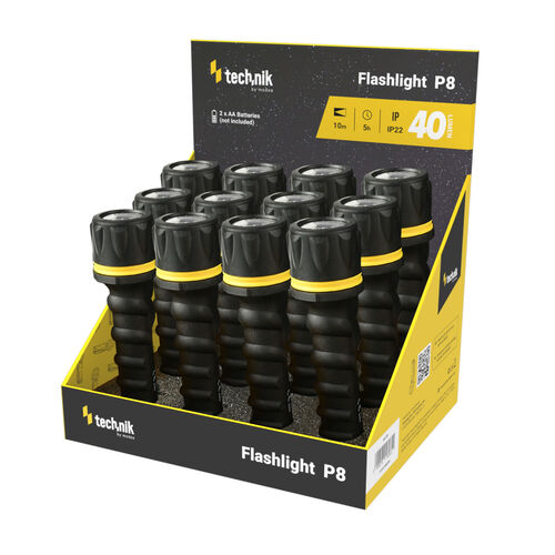 Technik Elemlámpa P8 (2xAA/nem tartozék) Gumírozott (40 lumen) 12db ...