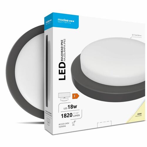 Modee LED Bulkhead Round 18W 4000K (D195x35mm) IP65 (1820 lumen) black ...