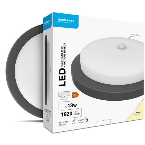 Modee LED Bulkhead Kerek 18W 4000K (D195x45mm) IP65+PIR (1820 lumen ...