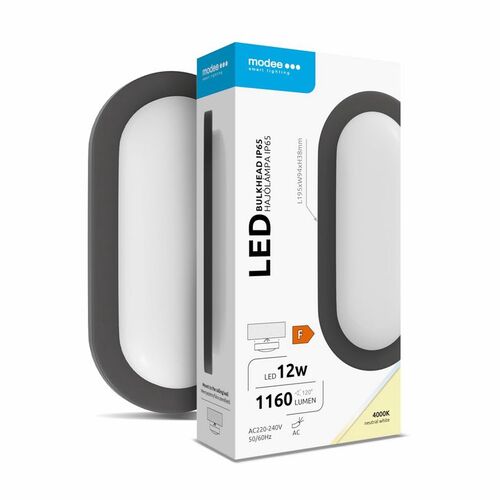 Modee LED Bulkhead Oval 12W 4000K (195x94x38mm) IP65 (1080 lumen) black ...