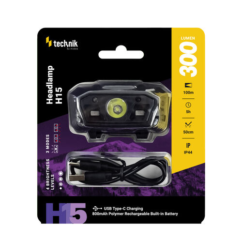 Technik Headlamp H15 (bulit-in battery) XTE LED + USB Type-C (220 lumen ...