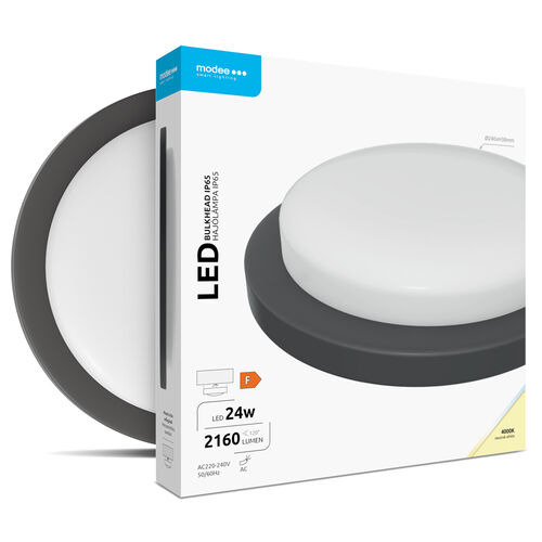 Modee LED Bulkhead Kerek 24W 4000K (D240x38mm) IP65 (2160 lumen) fekete ...